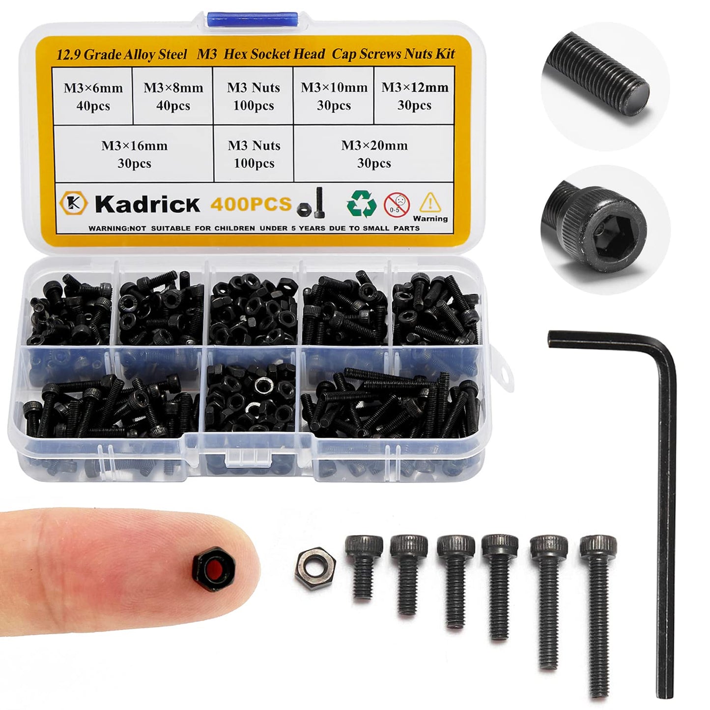 400Pcs M3 Screws, Black Zinc Plated – P3D