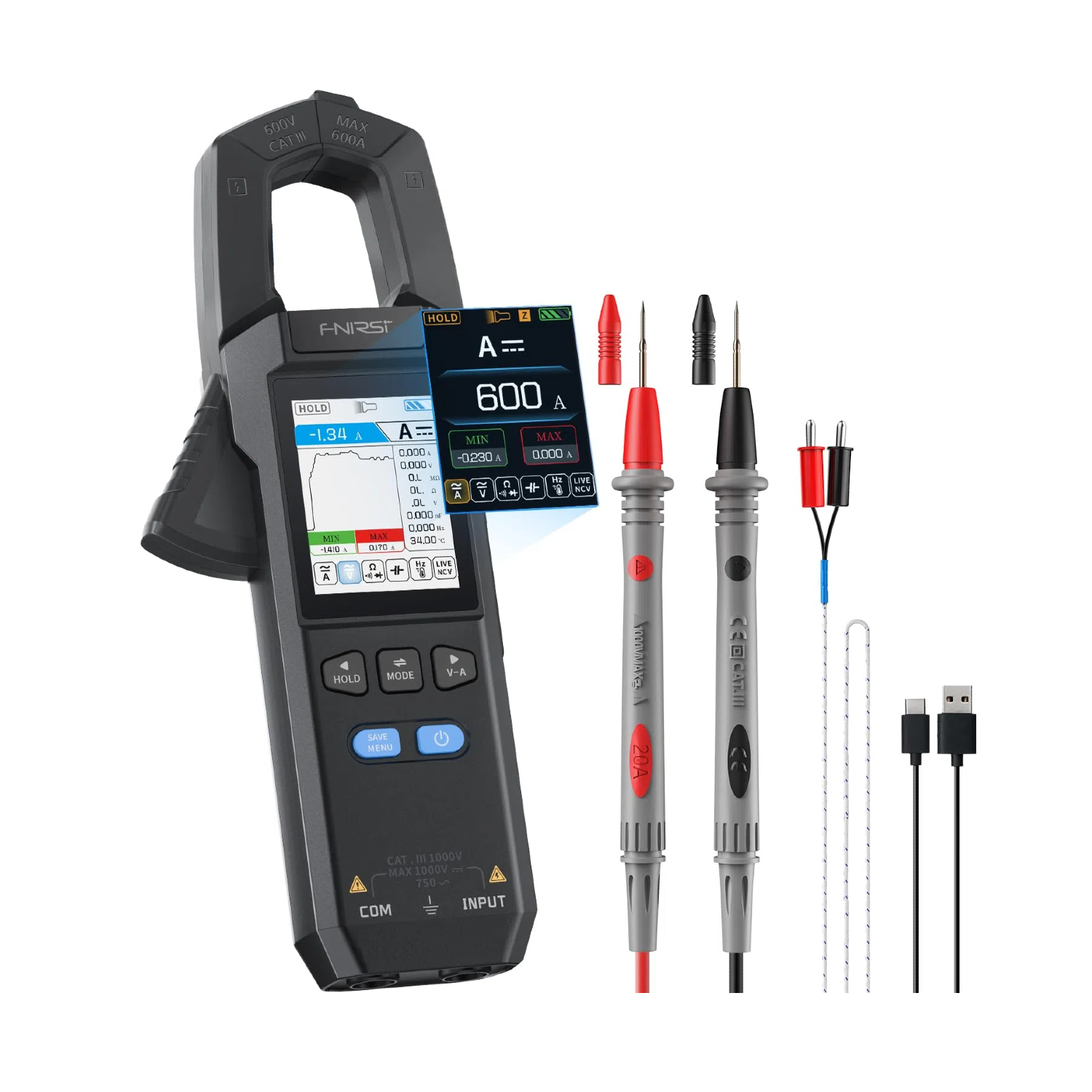 FNIRSI DMC-100 Digital Clamp Meter Multimeter 9999 Counts TRMS – P3D