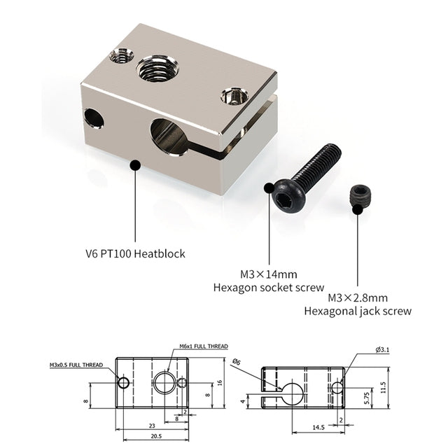 V6 Heated Block Copper Plated Brass Aluminium Heating Blocks For E3D V ...