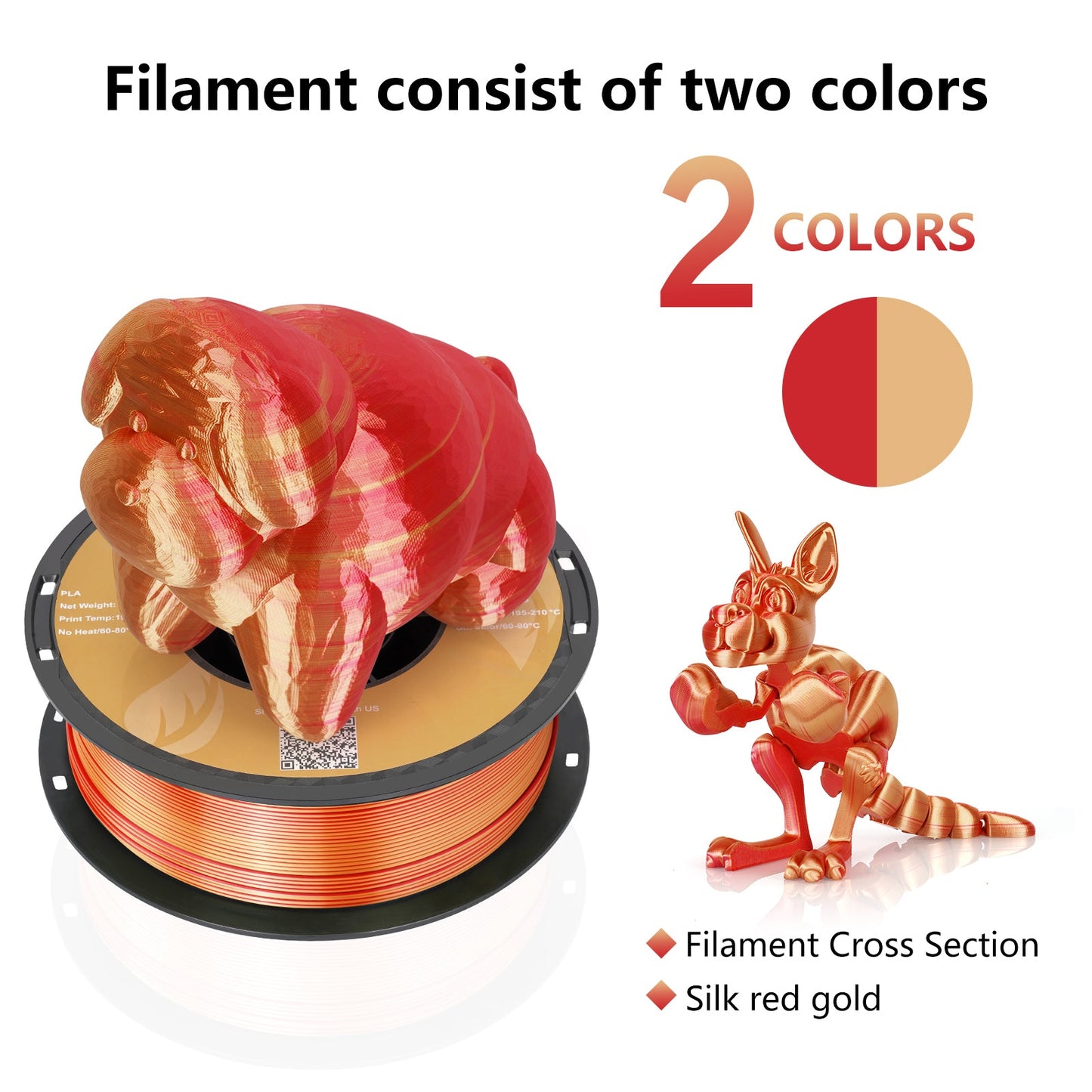 【2KG Pack】Dual Color Silk PLA Filament - Red / Golden PLA – P3D