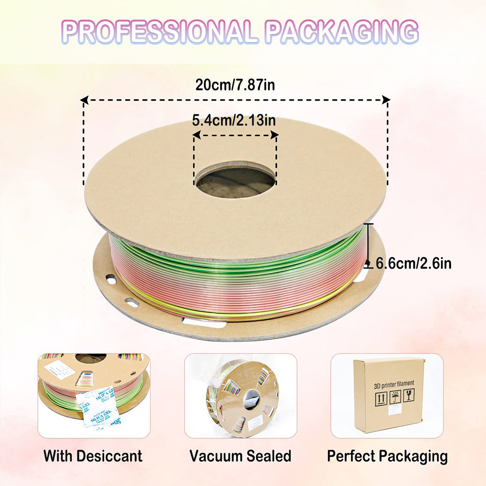 Silk Rainbow PLA Filament with Cardboard Spool 1kg/2.2lbs – P3D